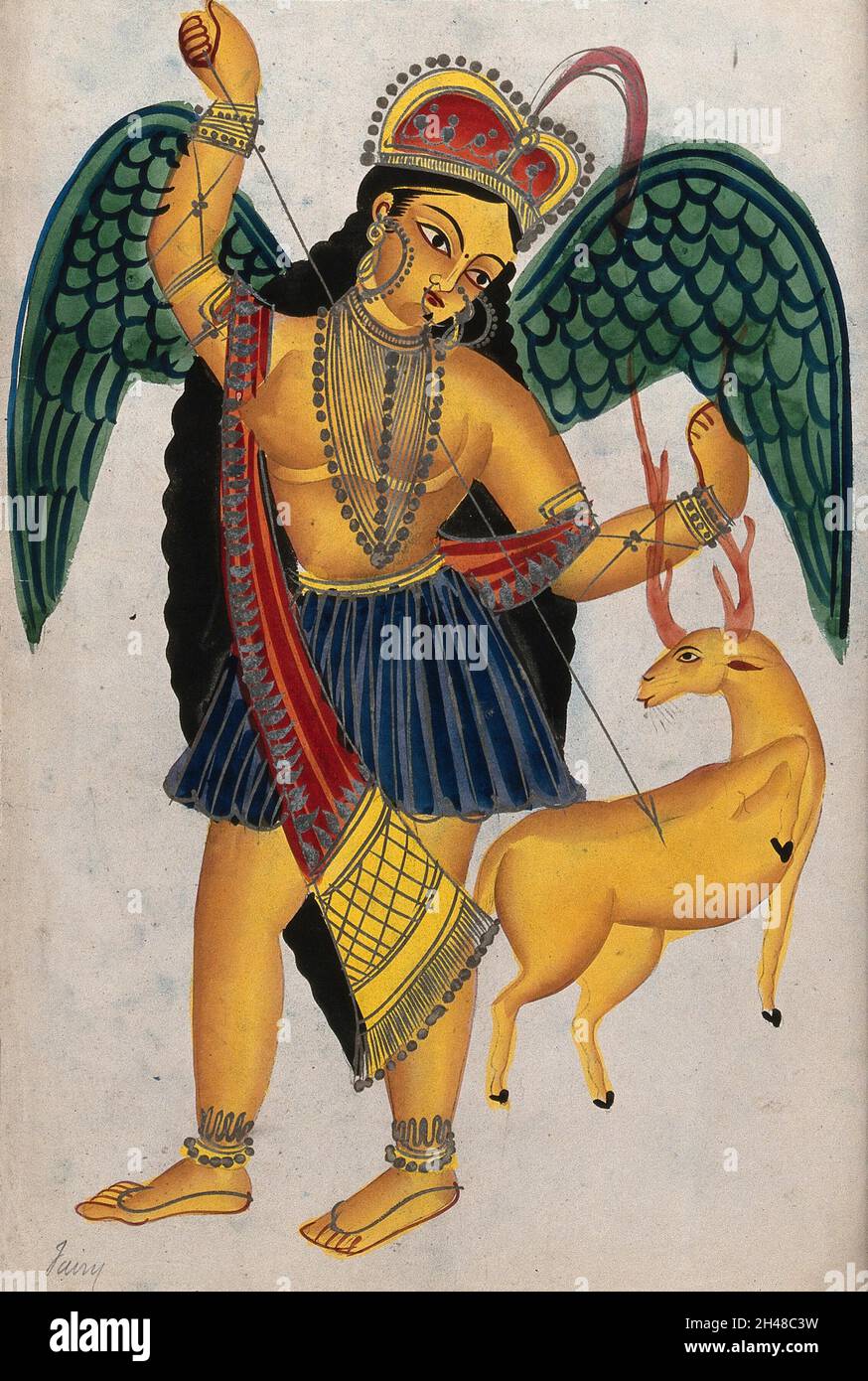 Apsara with pet deer. Watercolour drawing Stock Photo - Alamy