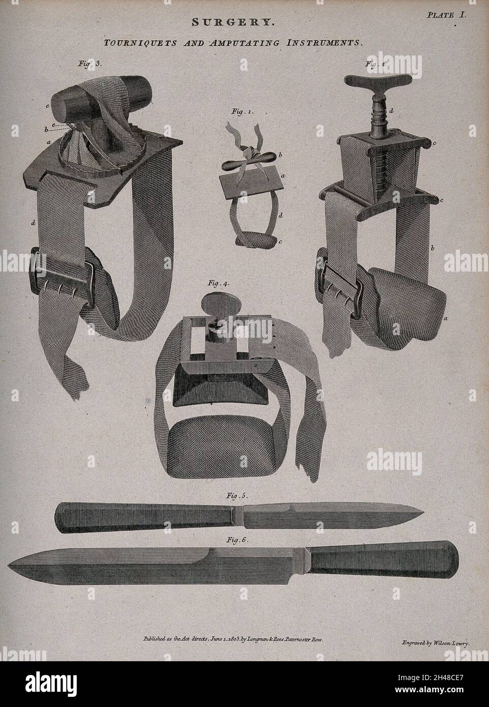 Surgical instruments: tourniquets and amputating instruments. Engraving ...