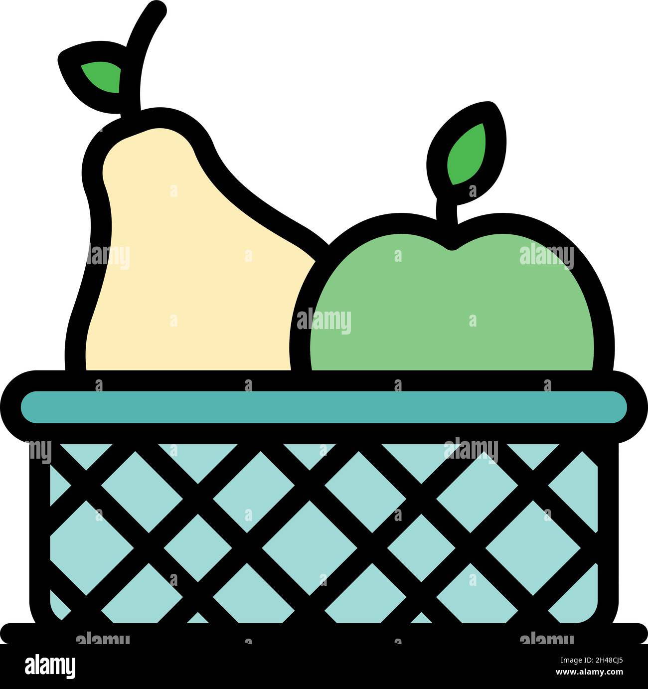 Fruit basket icon. Outline fruit basket vector icon color flat isolated ...