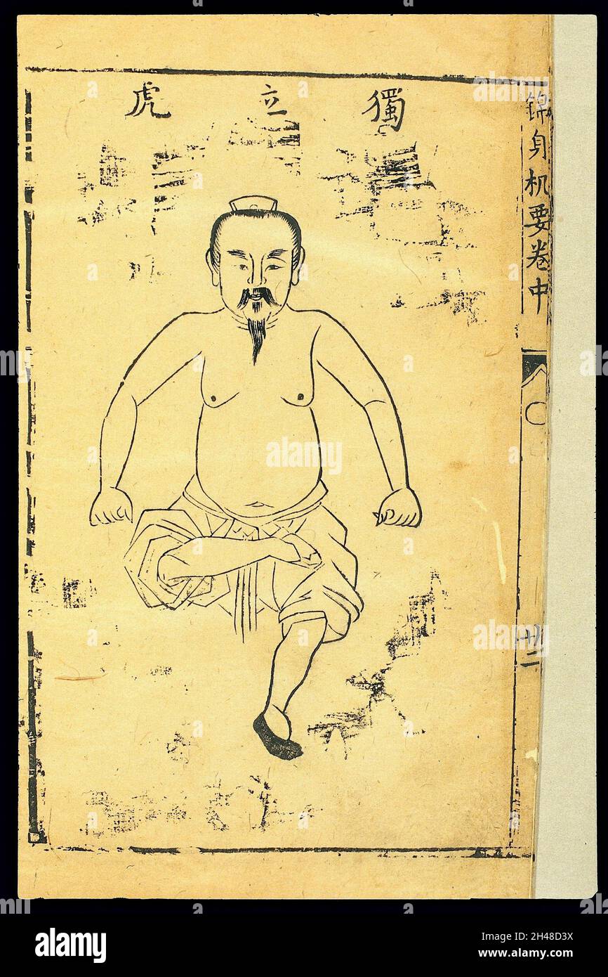 Chinese woodcut: Daoyin exercises, Brocade of the Tiger, 7 Stock Photo ...