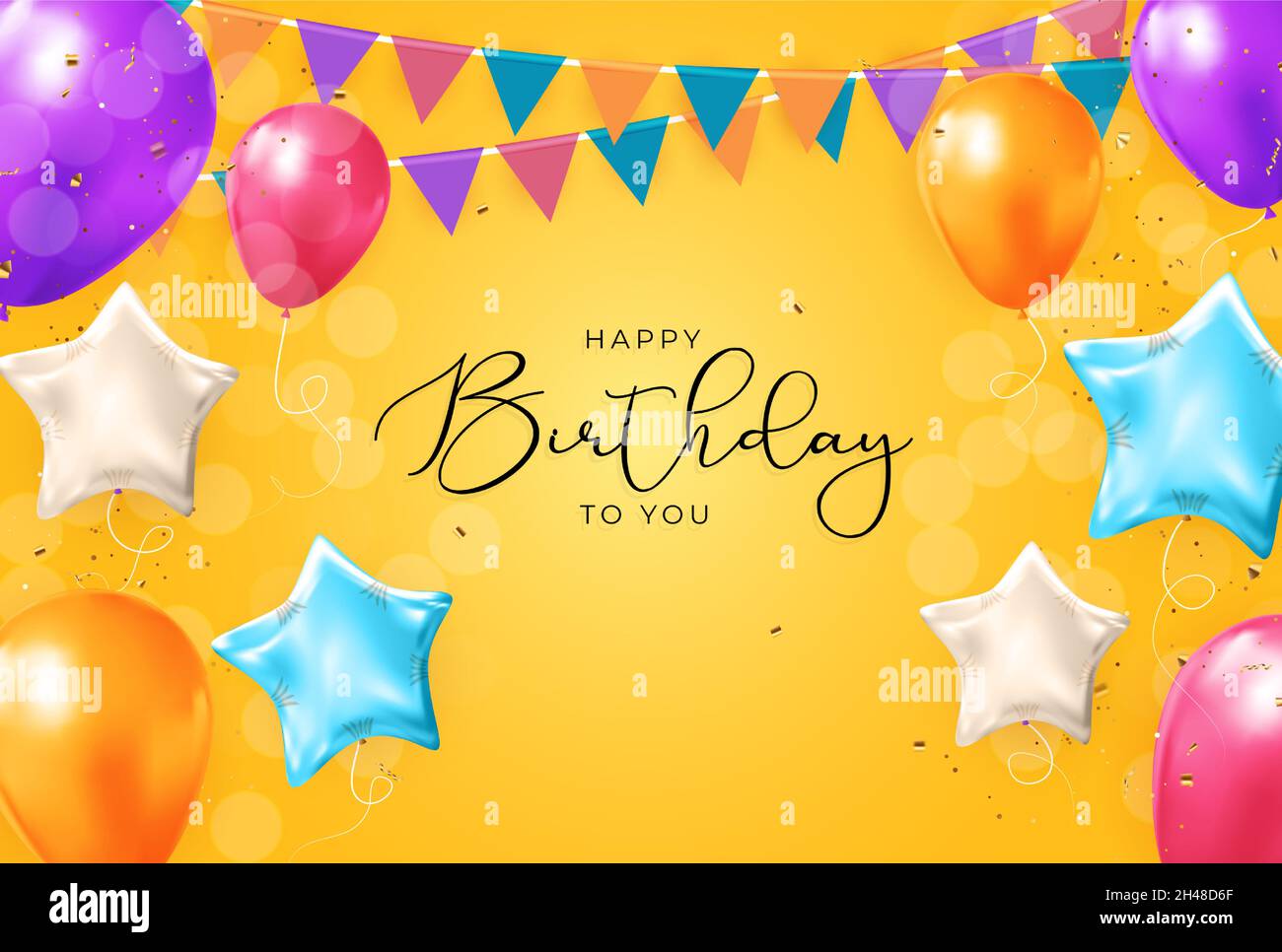 Happy Birthday Congratulations Banner Design With Confetti Balloons