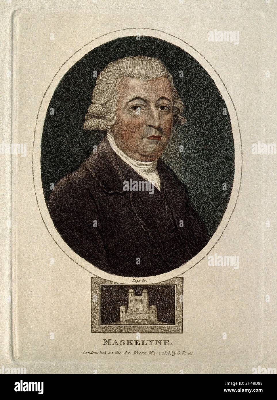 Nevil Maskelyne. Coloured stipple engraving by R. Page, 1815 Stock ...