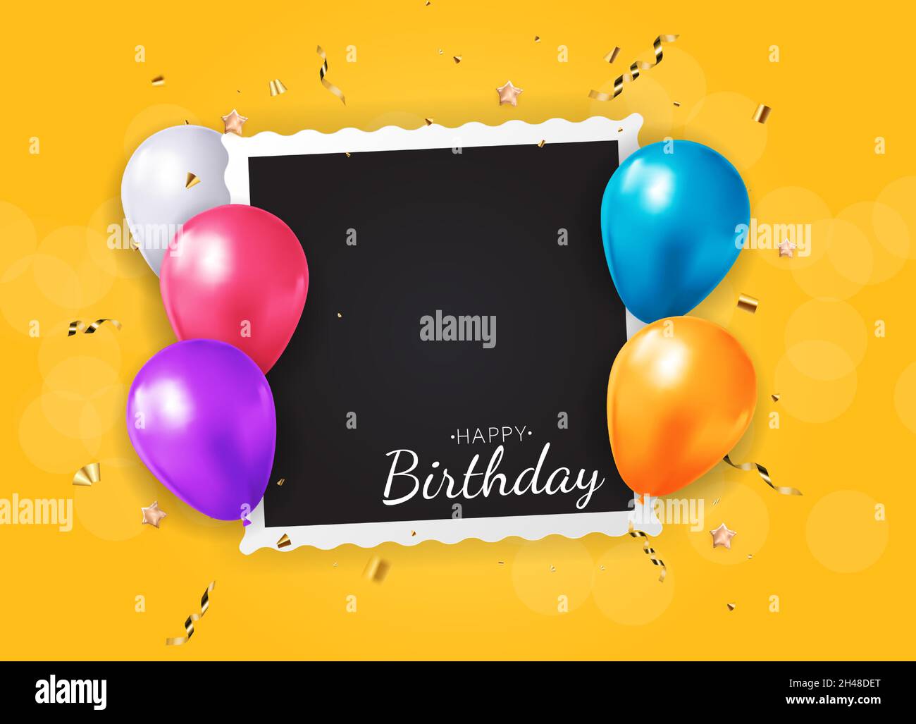 Happy Birthday Congratulations Banner Design With Confetti Balloons
