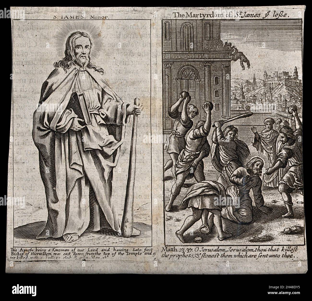 Martyrdom of Saint James the Less. Engraving Stock Photo - Alamy