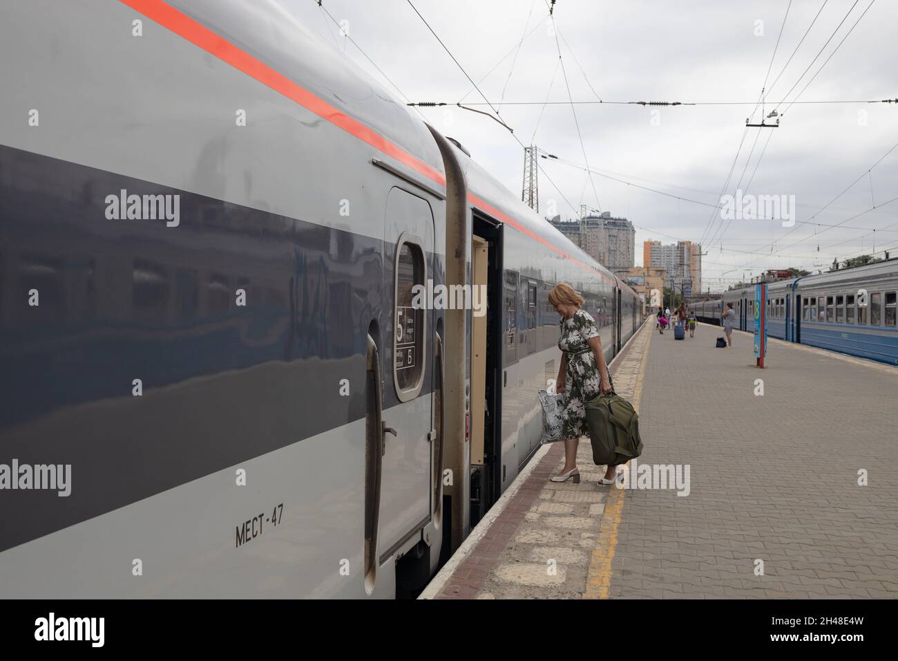 Odessa, Ukraine - July 21, 2021: Modern intercity train on railway ...
