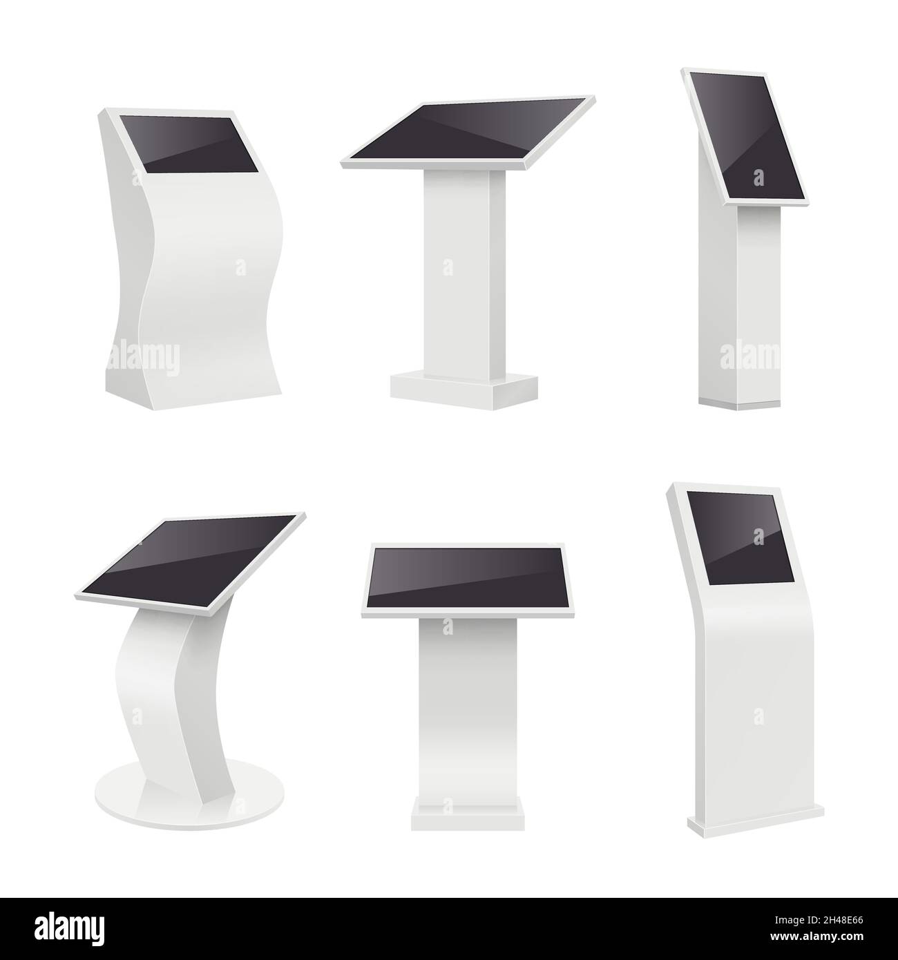 Exhibitions displays. Kiosk interactive screens digital devices for hypermarkets shops decent ...