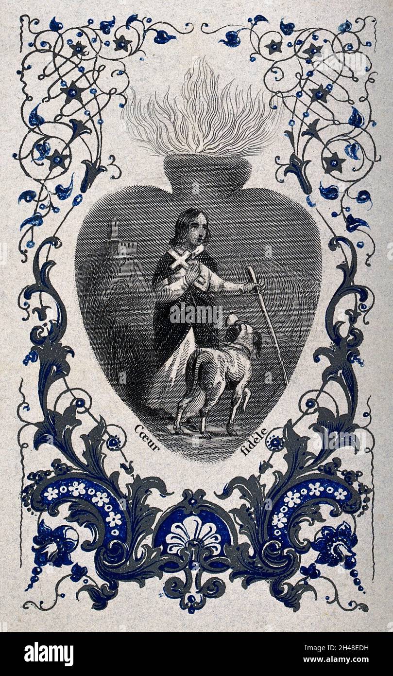 The Sacred Heart bearing a scene of a believer carrying a cross and ...