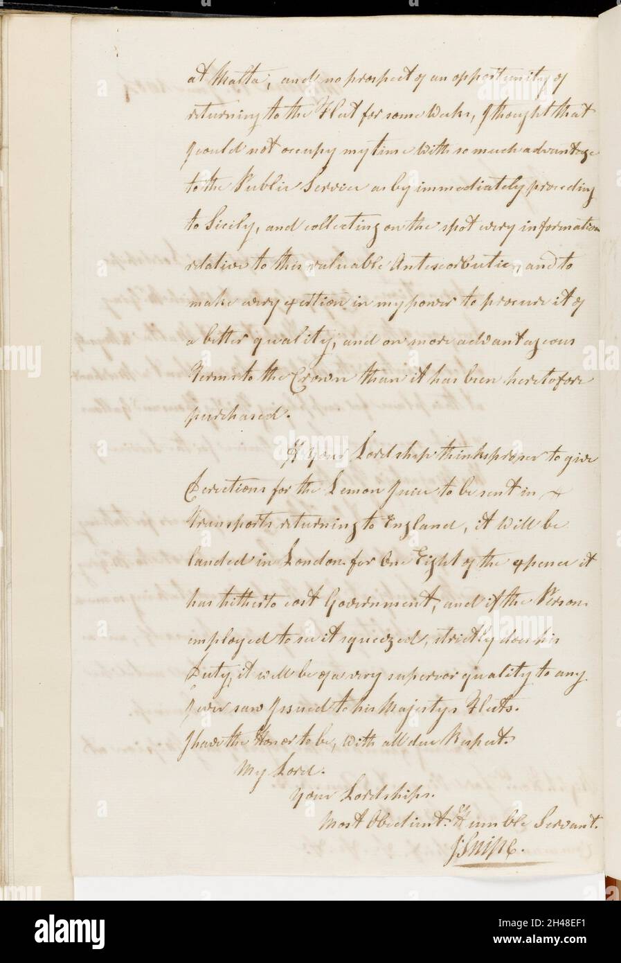 Letter to Duke of Bronte regarding squeezed lemon juice Stock Photo - Alamy