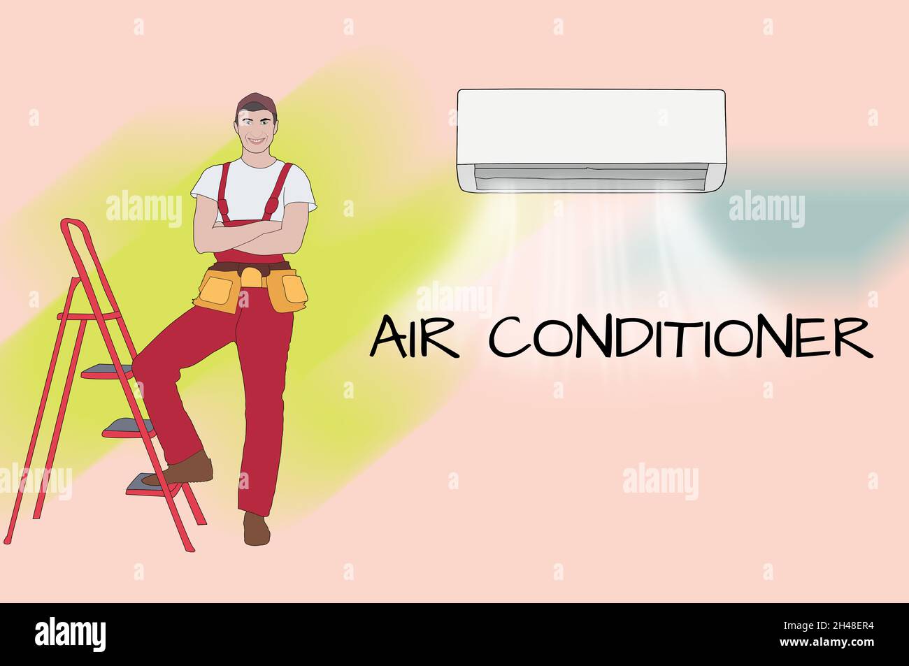 Service and repair of air conditioners. The repairman on the background ...