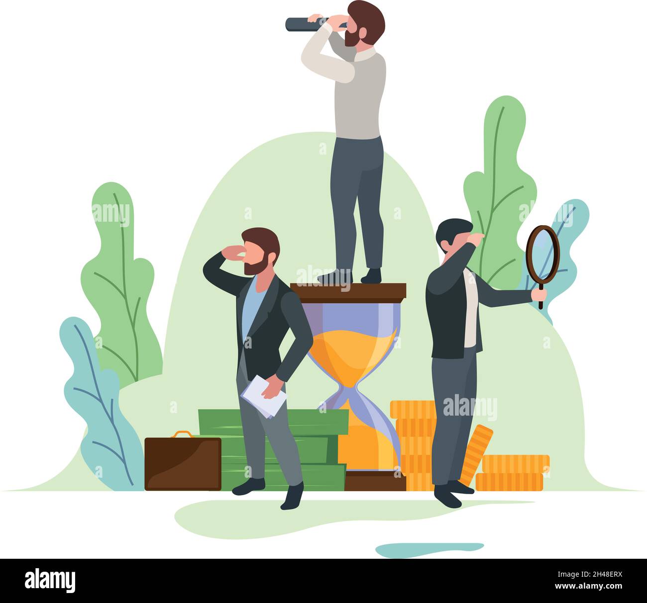 Exploring business characters. Successful person outdoor exploration ...