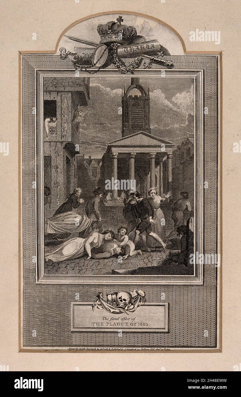 The plague in London, 1665. Etching by A. Smith, 1810, after R. Smirke ...
