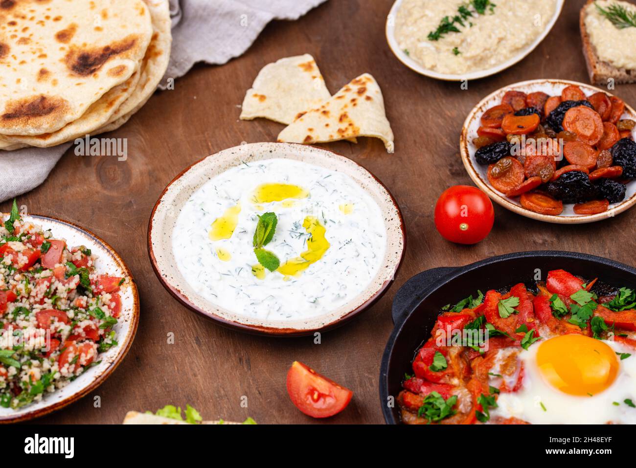 Traditional Jewish, Israeli and middle Eastern food Stock Photo - Alamy