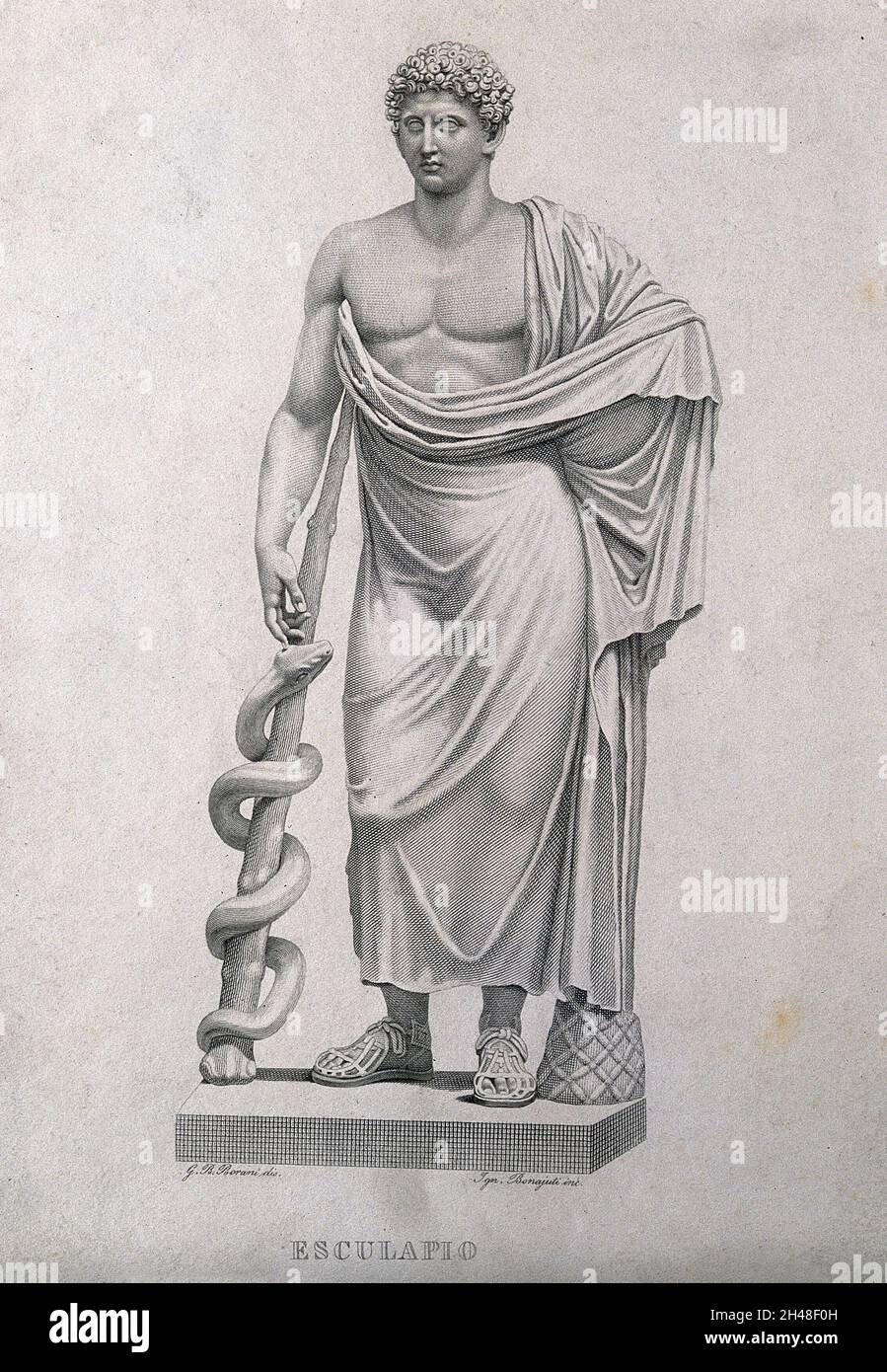 Antonius Musa as Aesculapius (?). Line engraving by I. Bonaiuti after G ...