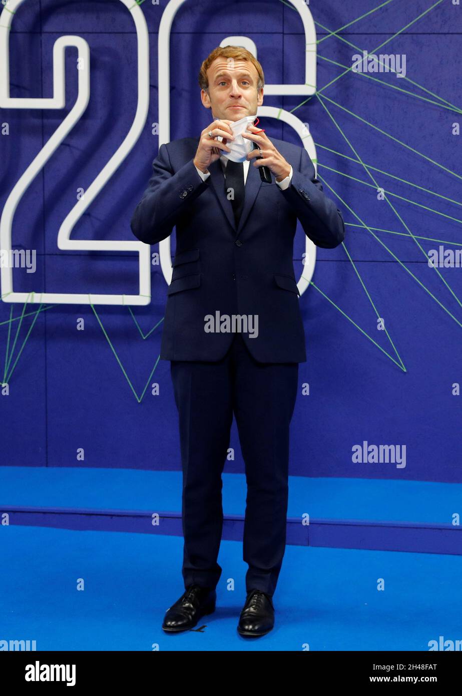 French President Emmanuel Macron arrives for the Cop26 summit at the ...