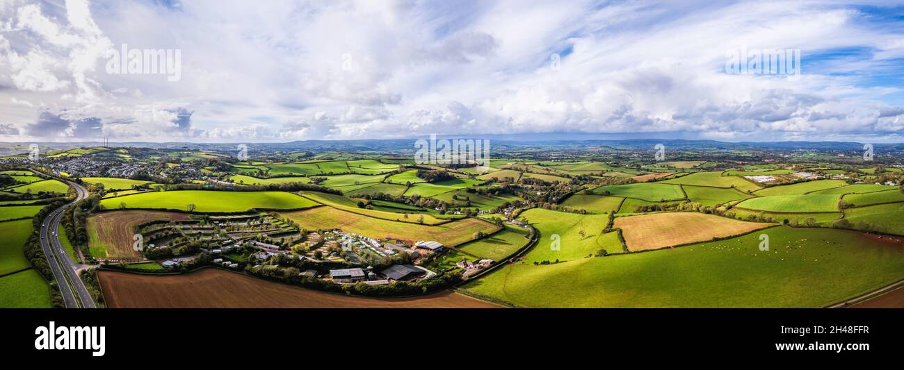 Panorama over Widdicombe Farm from a drone, Torquay, Devon, England ...