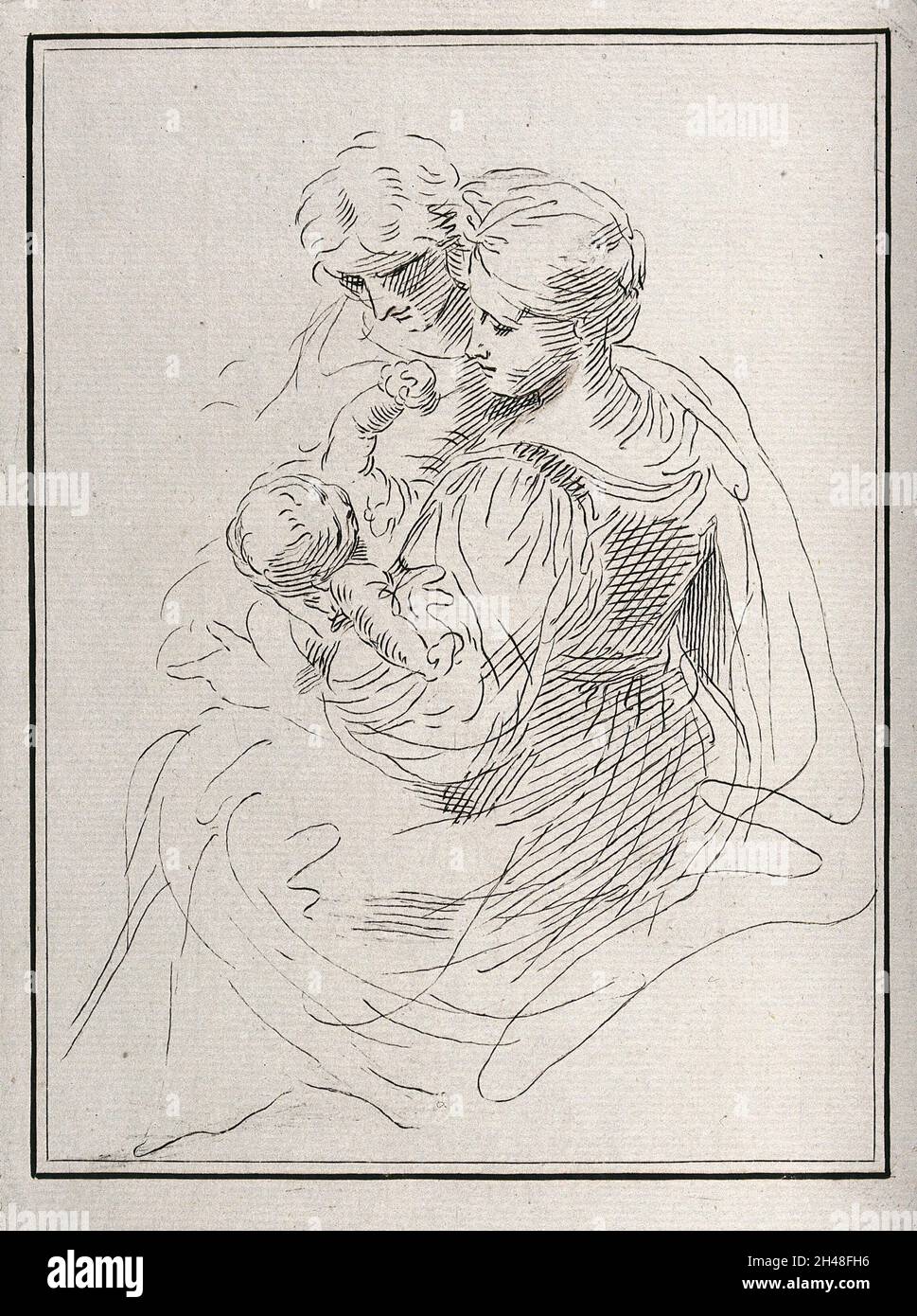 Saint Mary (the Blessed Virgin) with the Christ Child. Etching Stock ...