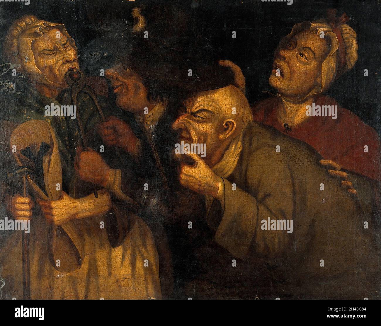 A blacksmith extracting a tooth. Oil painting in the style of John ...