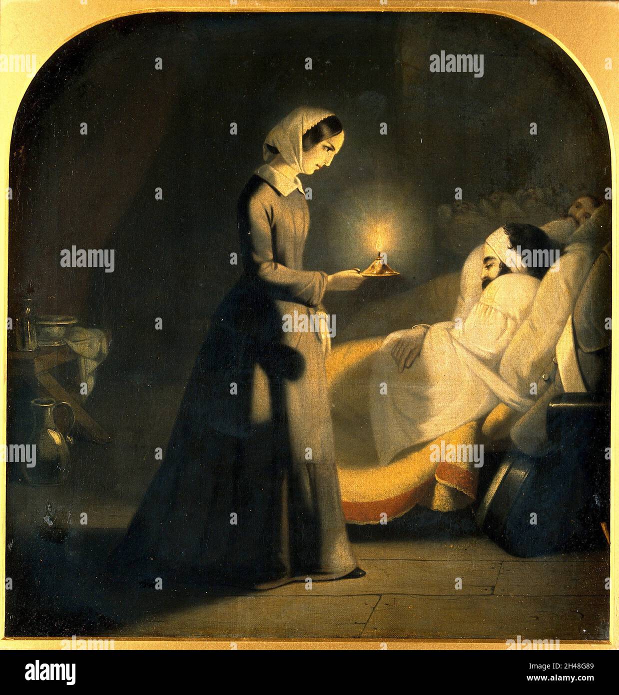 Florence Nightingale as the lady with the lamp. Oil painting attributed ...
