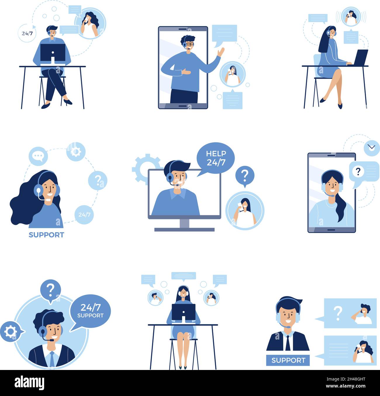 Phone talk persons. Customers service dialogue service center distance ...