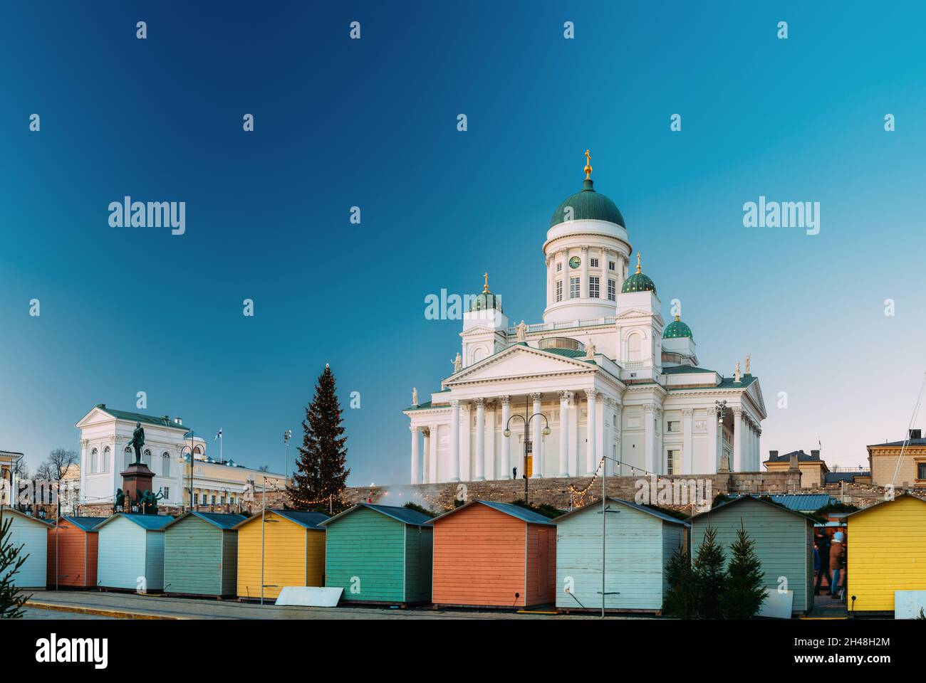 Helsinki, Finland. Christmas Xmas Market With Christmas Tree And Stock ...