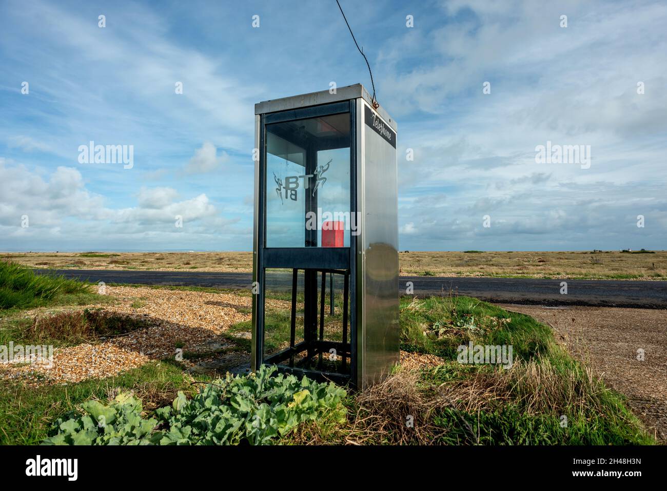 Dungeness, October 30th 2021: Telephone box and letter box on the ...