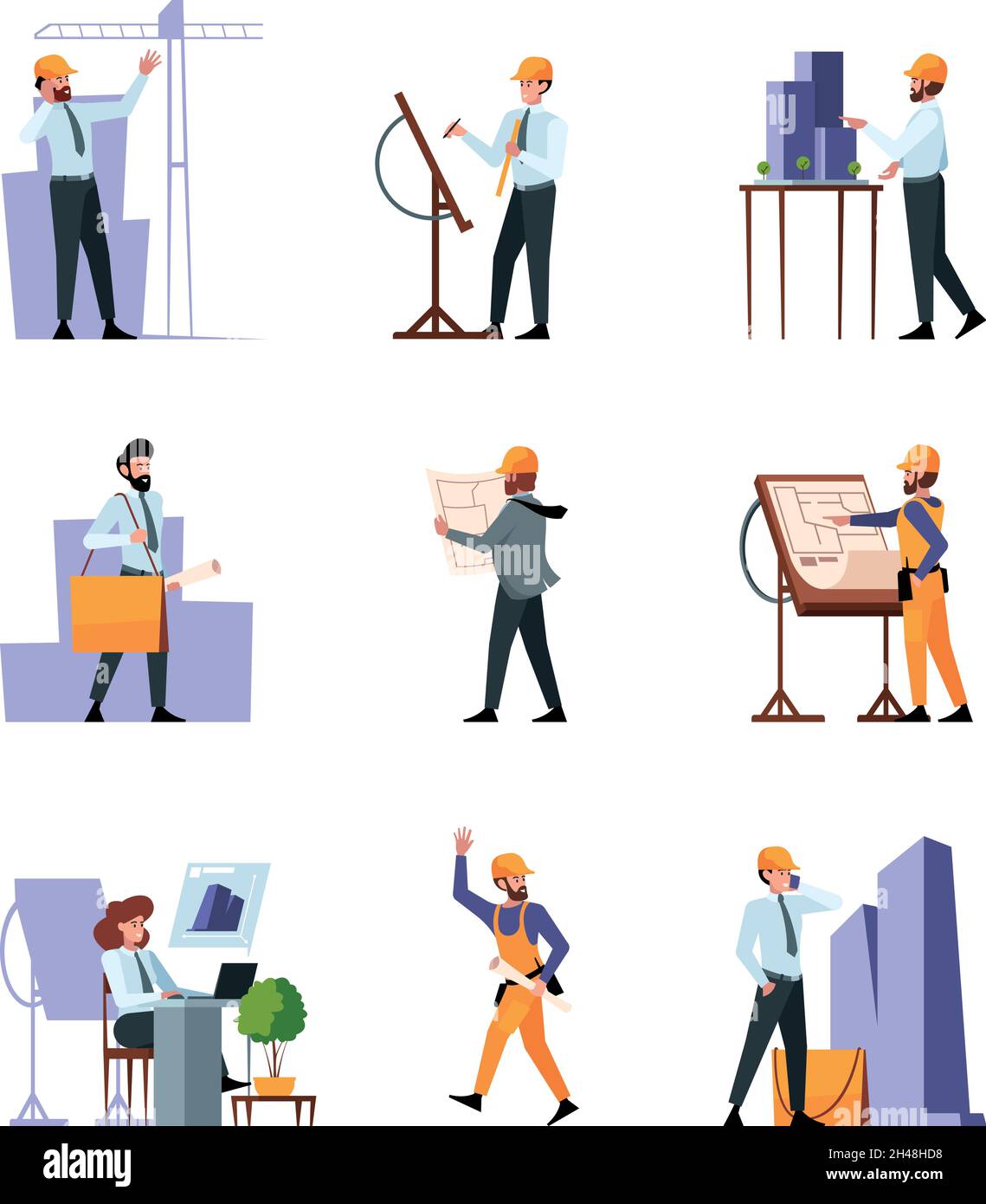 Architects. Industrial building architectural project workers builders ...