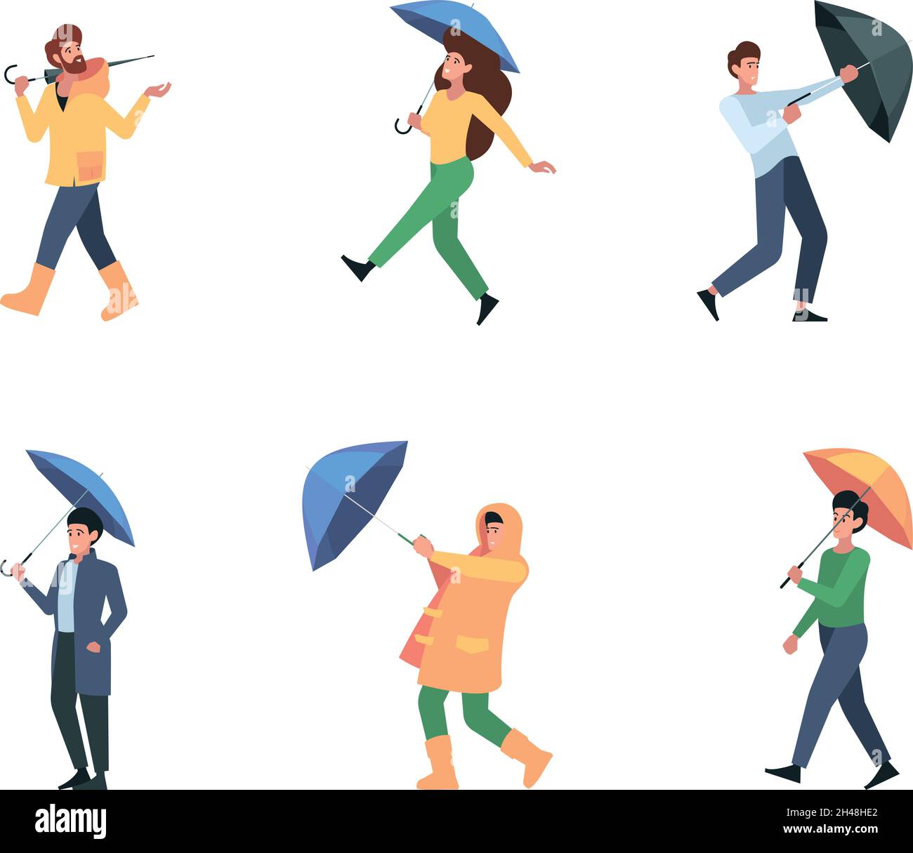 Umbrella people. Walking persons male and female with umbrella in rainy ...