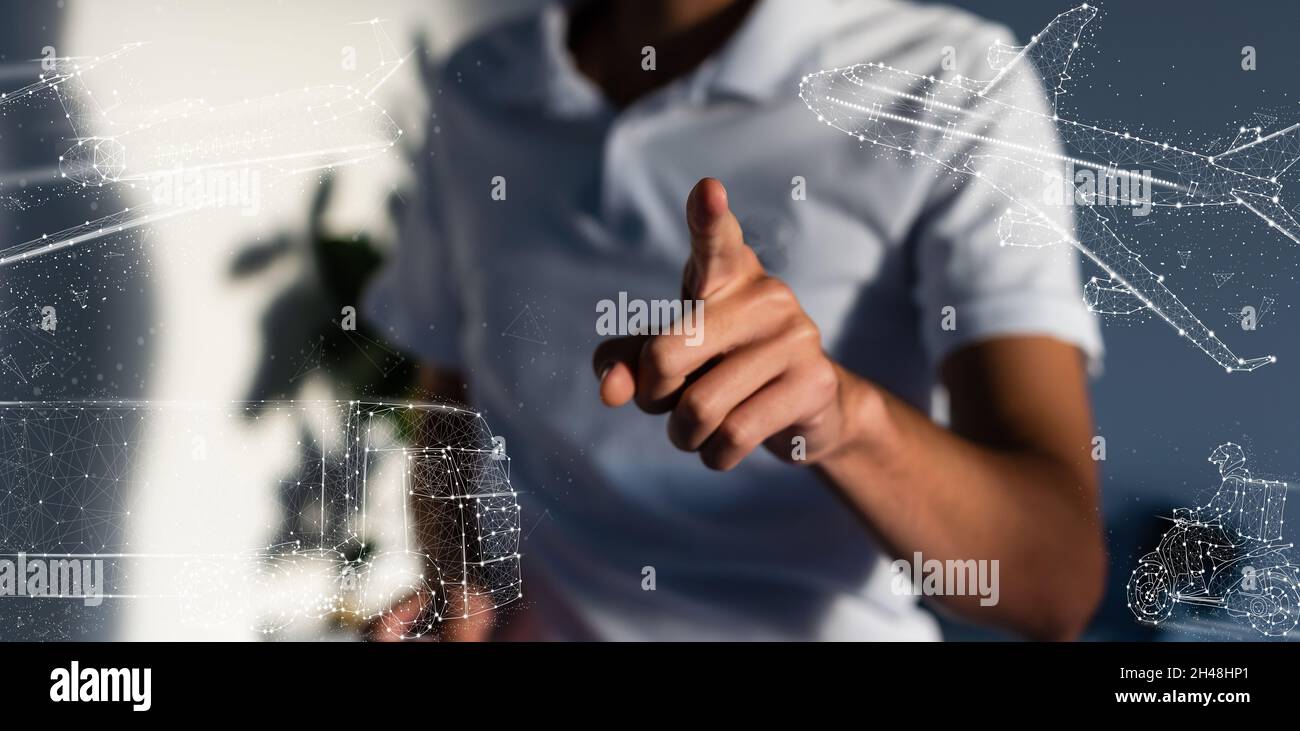 finger pointingvirtual digital technology airplane Stock Photo - Alamy