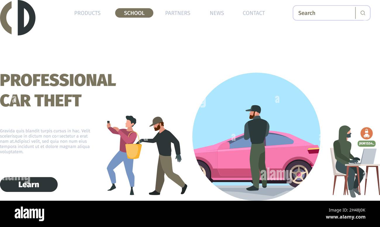 Robbery landing page. Victim masked thieves web template layout design ...