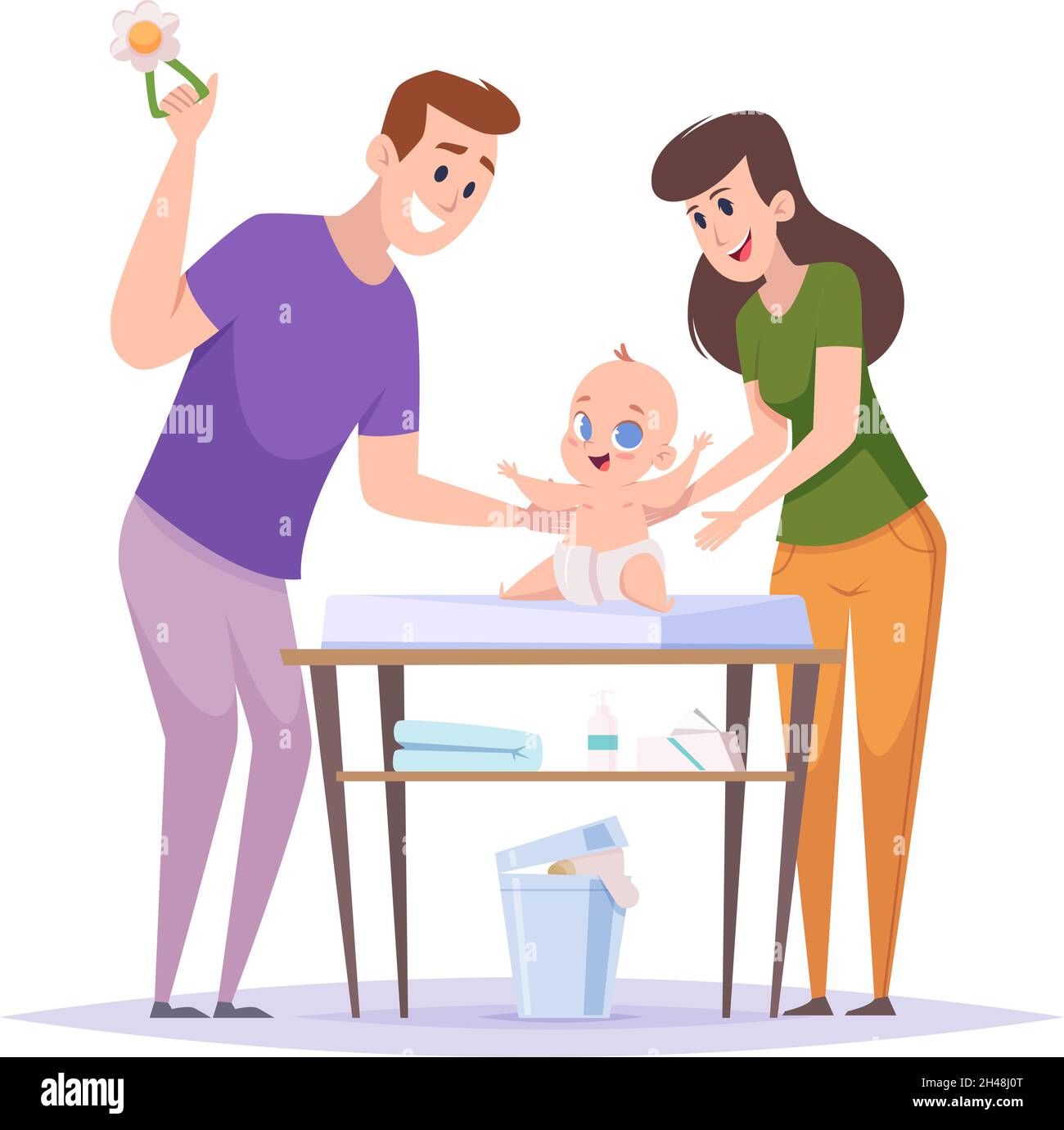 Young Parents With Baby Cartoon