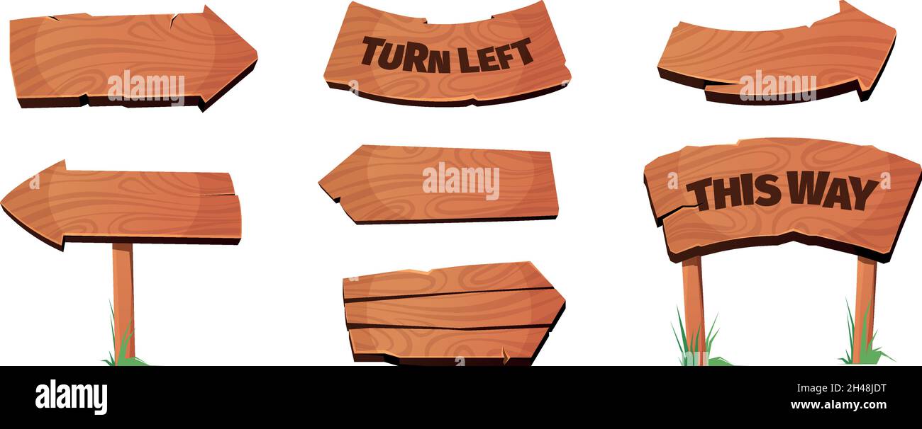 Wooden signs. Direction arrow sign boards templates garish vector ...