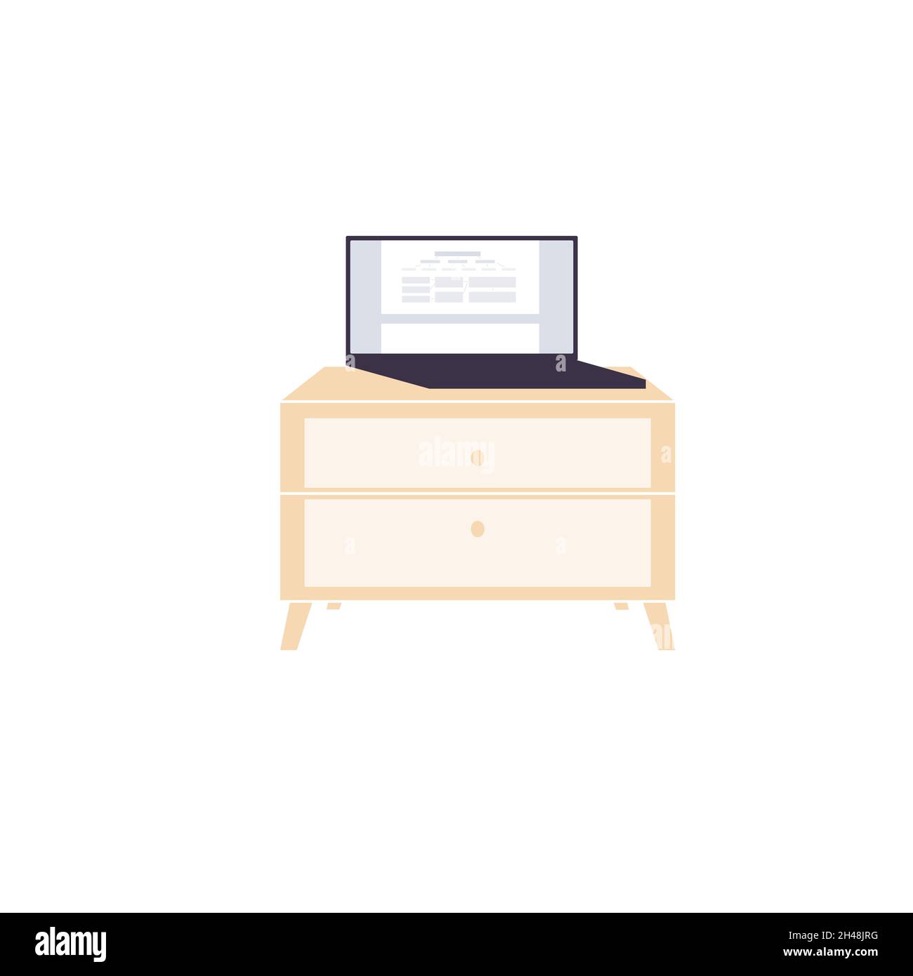 Flat cartoon laptop on cabinet,electronic equipment home appliances ...