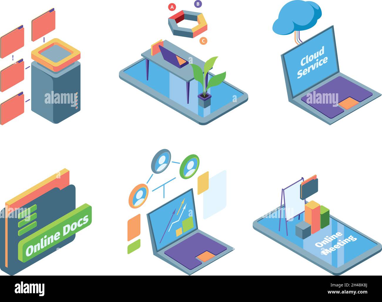 Remote office. Isometric business telecommunication control systems ...