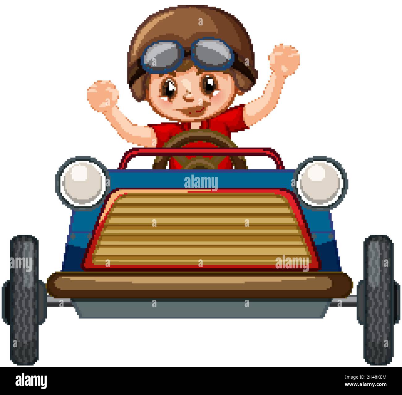 A boy driving mini car toy on white background illustration Stock ...