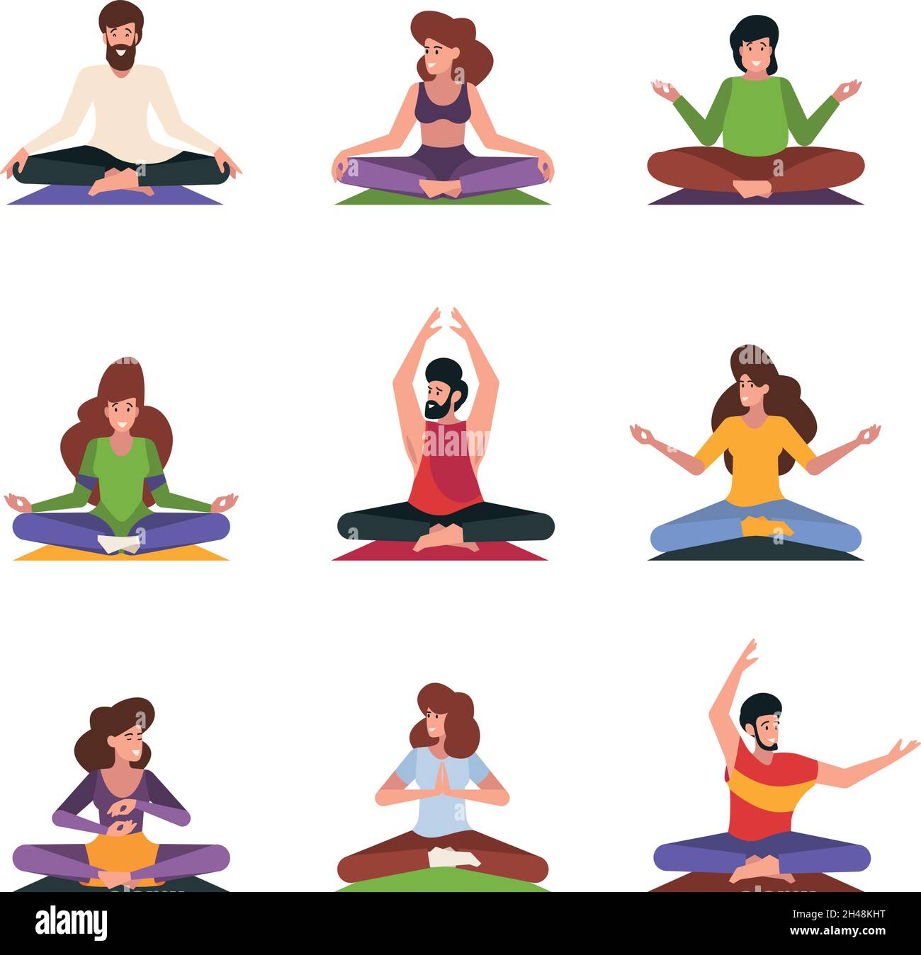 Meditation persons. Mindfulness characters breathing relaxing people ...