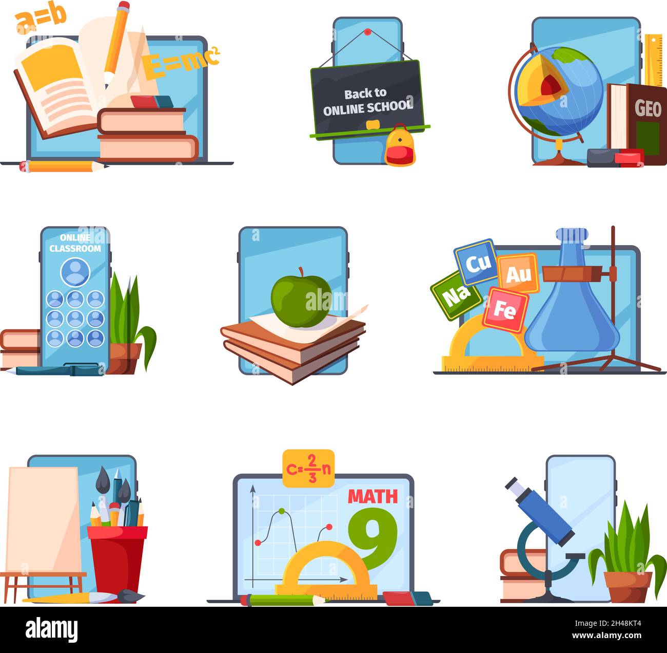 Education tools. Back to school items for distance education smart ...
