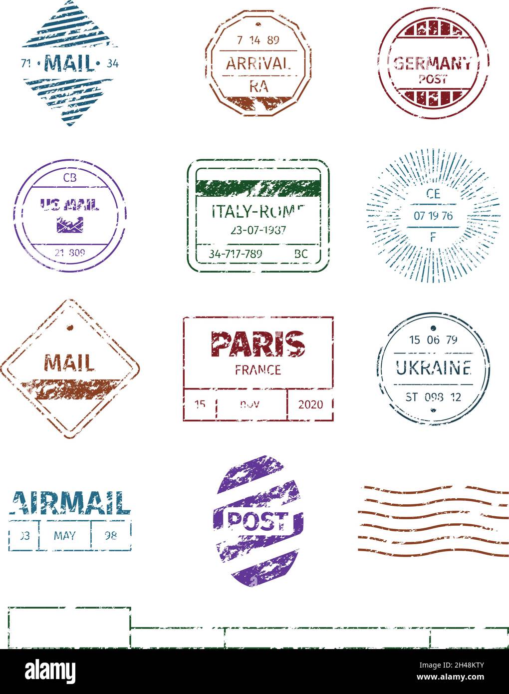 Grunge stamp. Postal round frames pattern blank stripped lines for ...