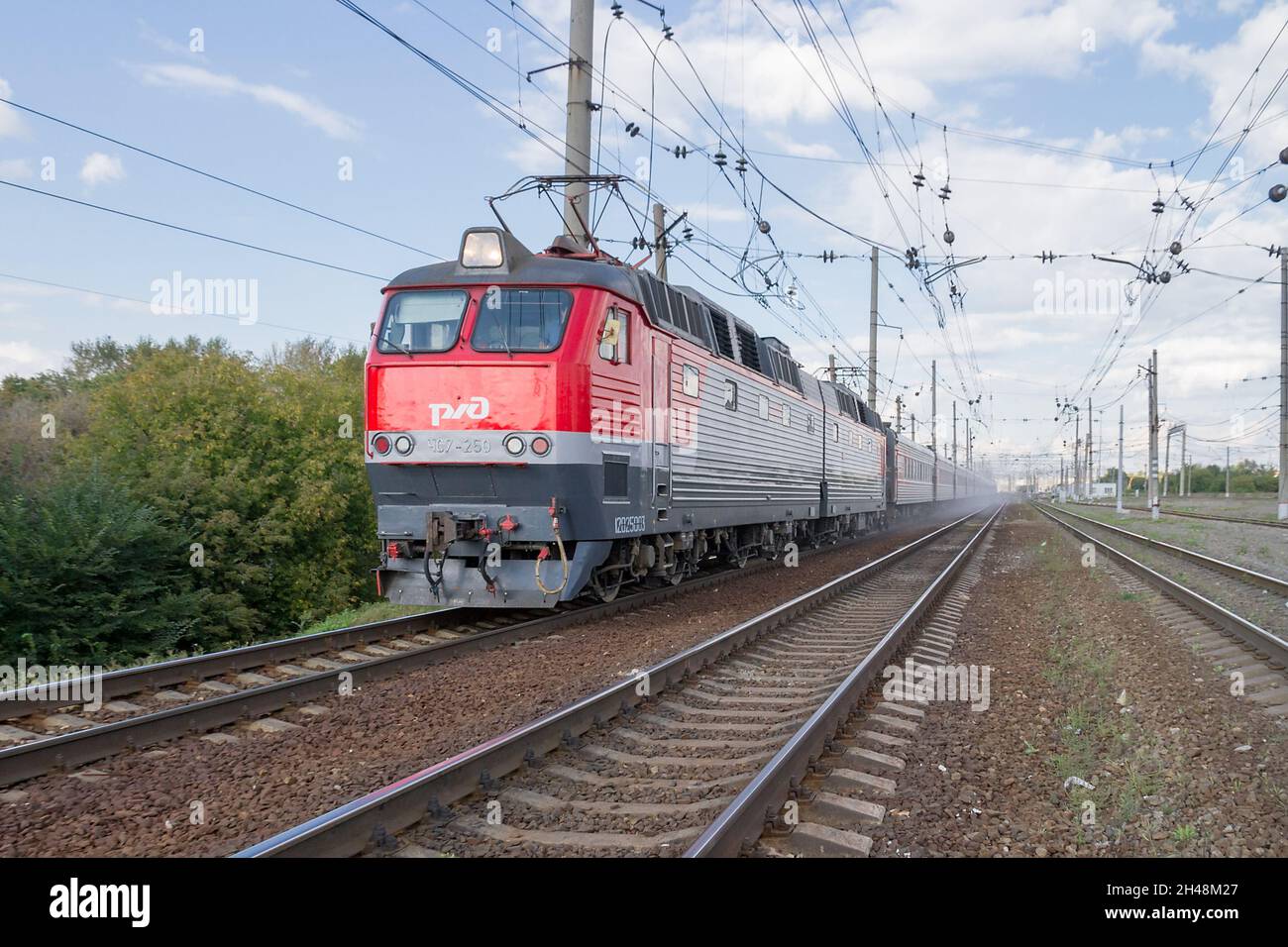 03.09.2016. Russia. Moscow. Railway. The electric locomotive ChS7 with ...