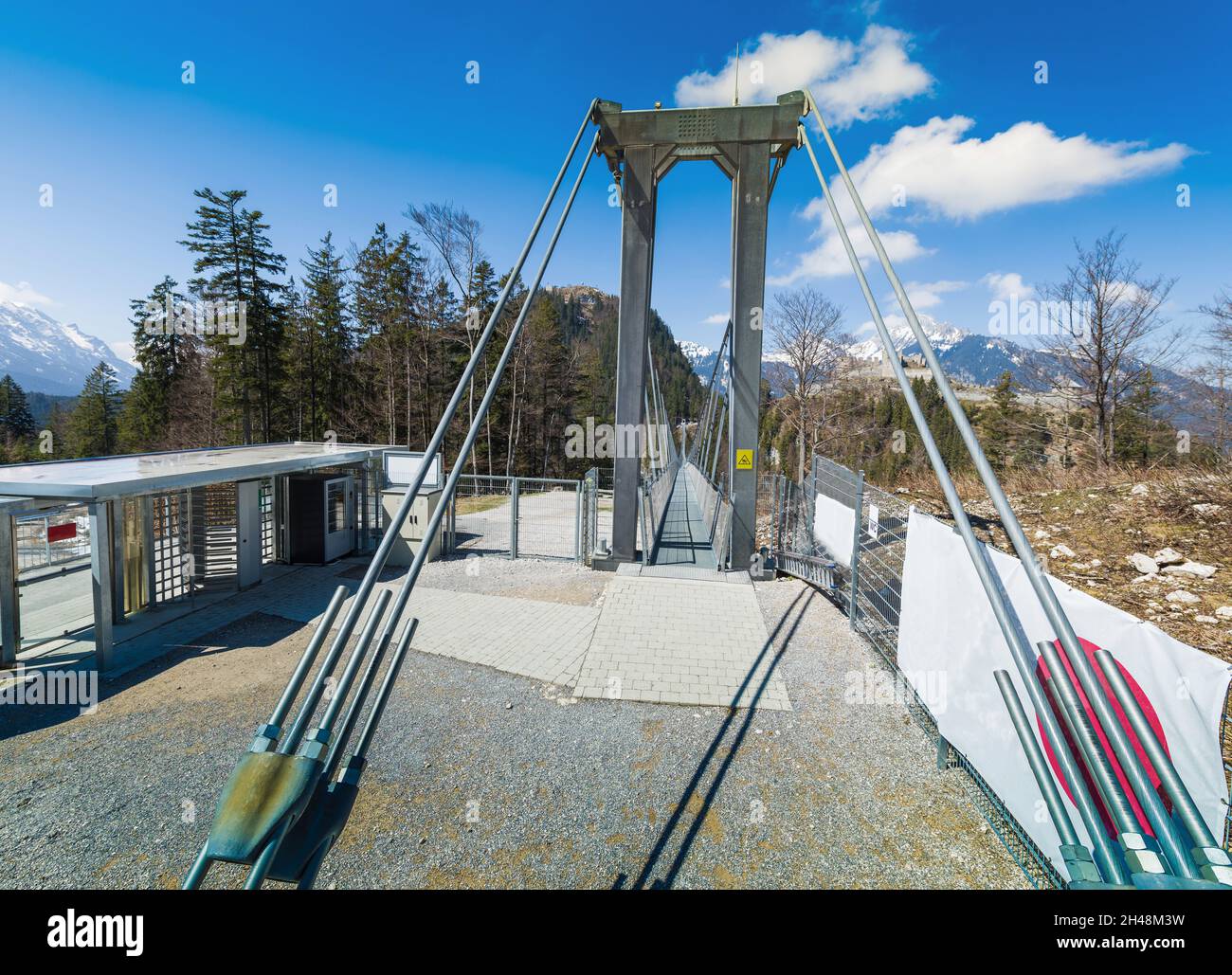 Suspension of an impressive pedestrian suspension bridge as a walkway ...