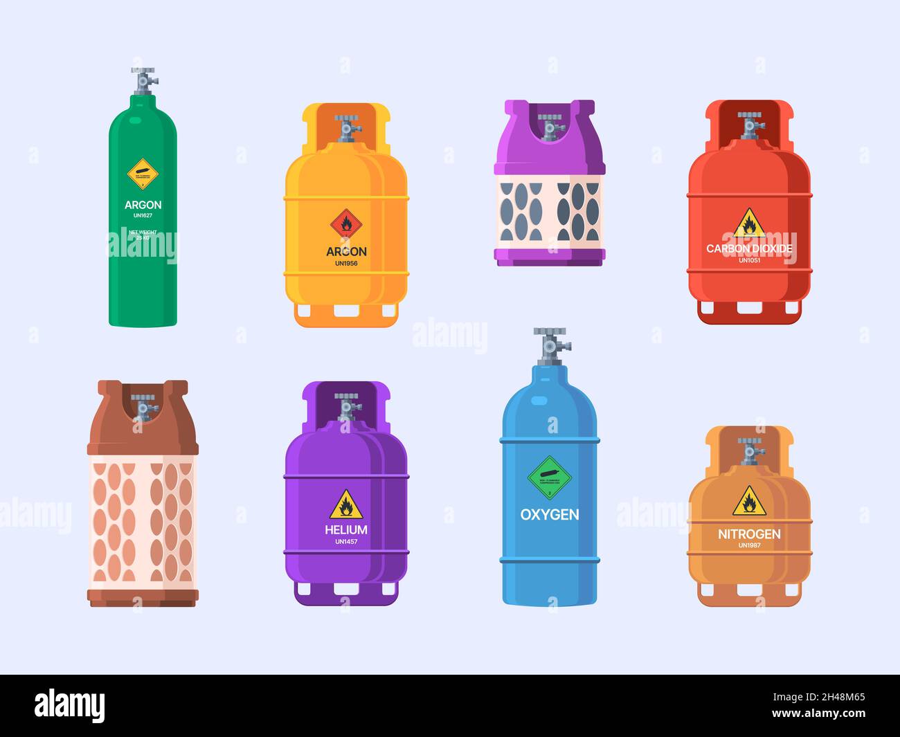 Gas tanks. Oil industry steel cylinder with valves refilling garish ...