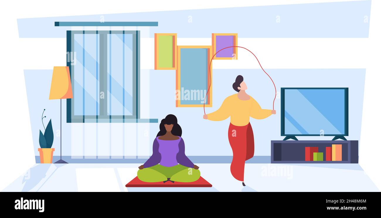 People making exercises. Sport characters healthy activities happy ...