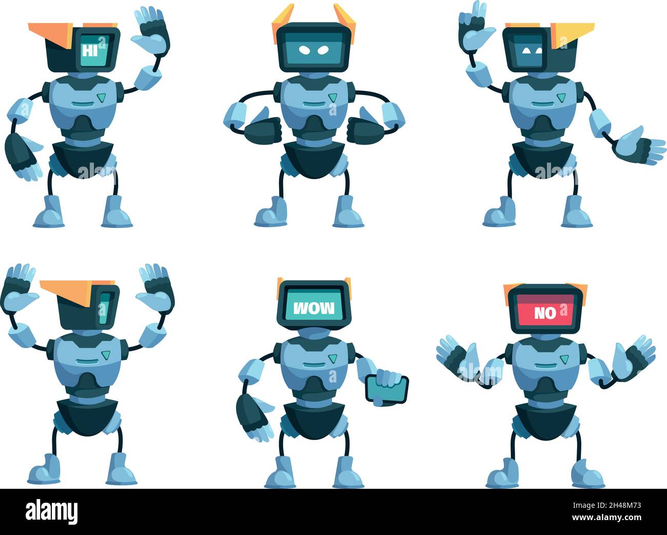 Robot collection. Funny robotic androids in action poses game ...