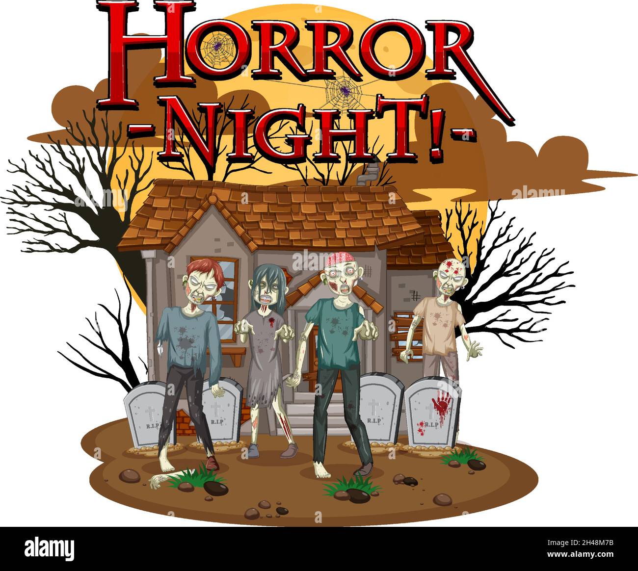 Horror Night text design with Haunted House illustration Stock Vector ...