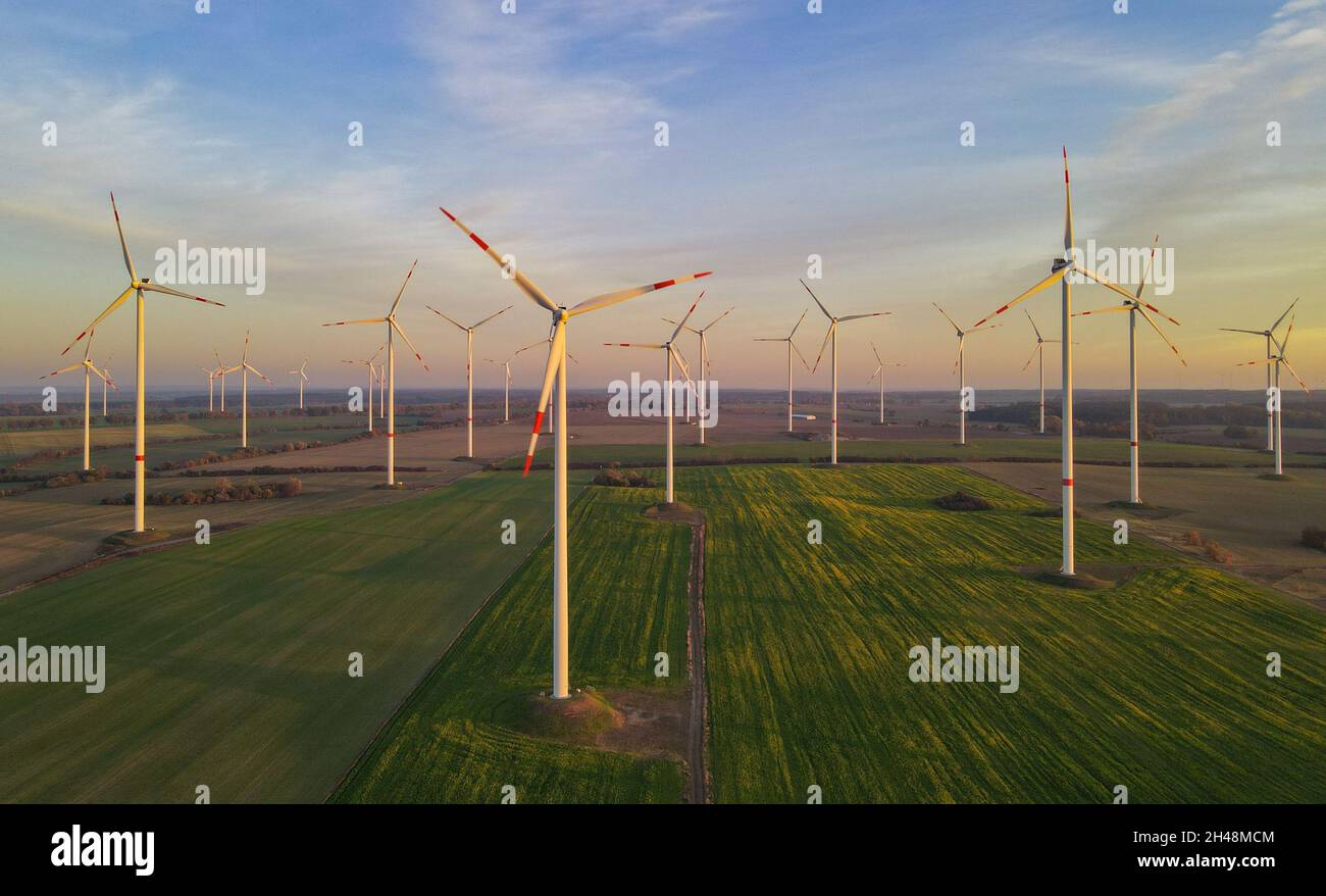 Wind turbines in a wind farm in brandenburg hi-res stock photography ...