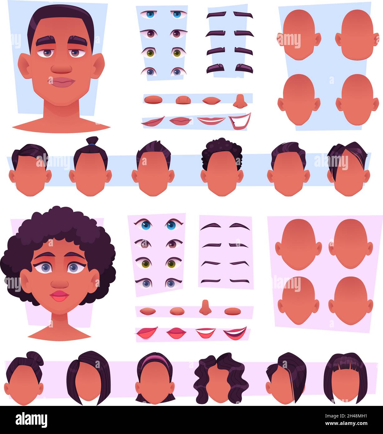 Afro characters. Stylish african persons avatar creation kit big eyes ...