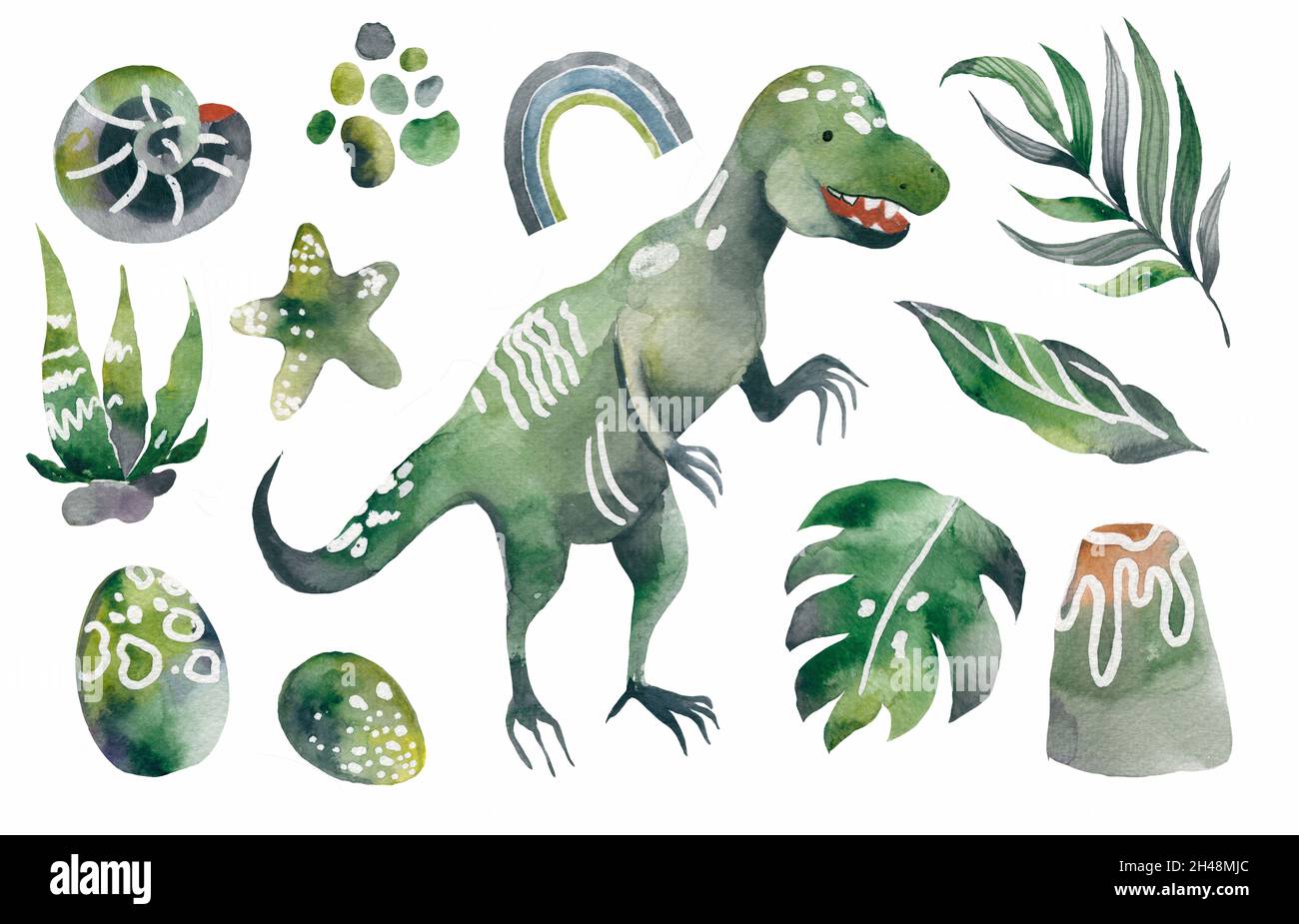 Dinosaur Set clipart. Cute Dino and other fantastic elements of nature ...