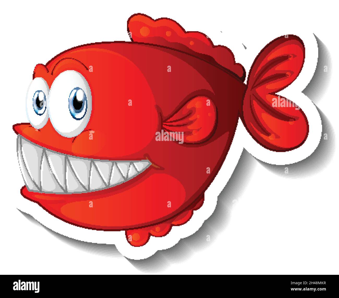Sea Animal Cartoon Sticker with Cute Fish illustration Stock Vector ...