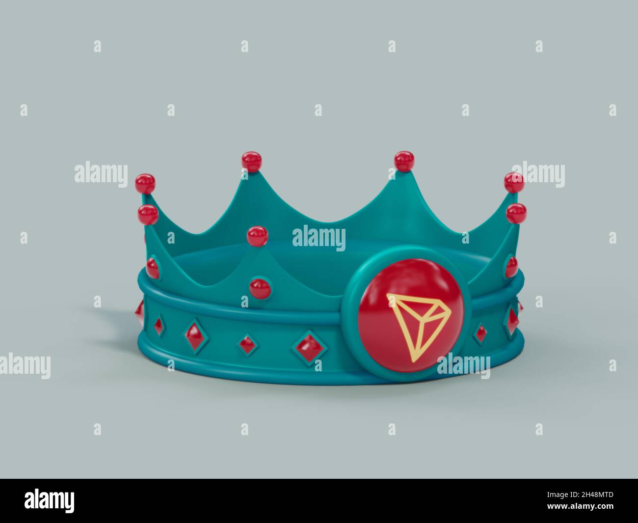 3D rendering of a stylized royalty crown with a TRON coin symbol ...