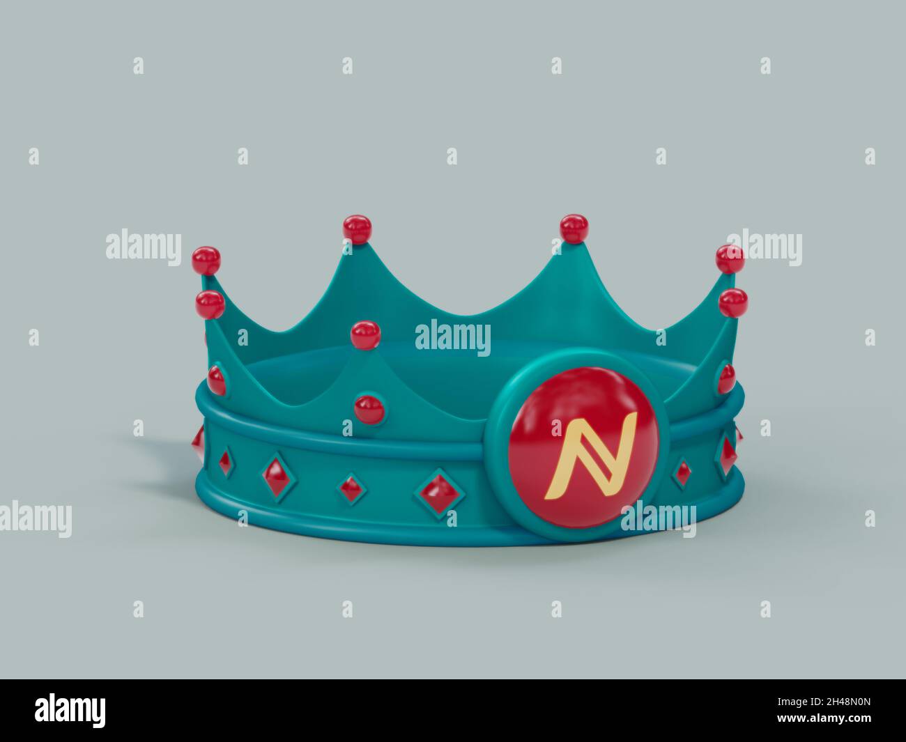 3D rendering of a stylized royalty crown with a NAME coin symbol ...