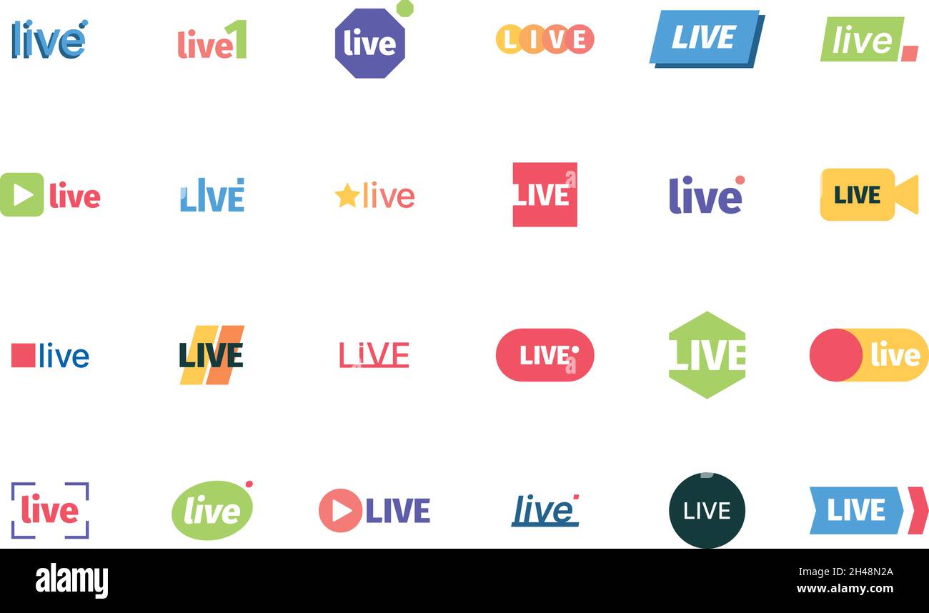 Live stream icons. Broadcasting business red icons air services play ...